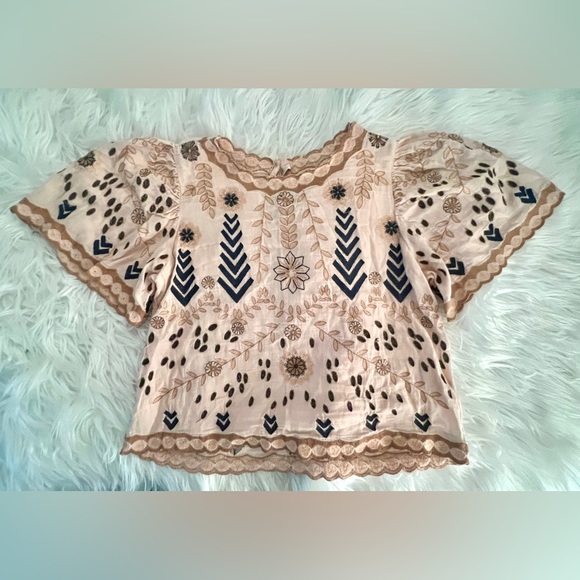 Zara | Tops | Zara Dusty Pink Cotton Embroidered Boho Crop Top So ...